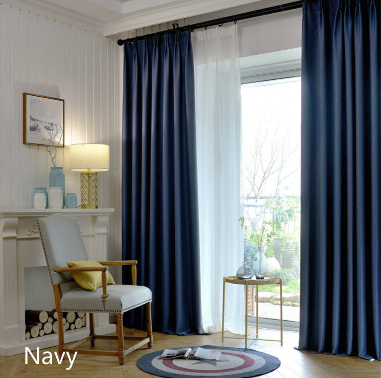 Navy Knight Linen Blend Curtains Dark Navy Curtain Panels - Etsy