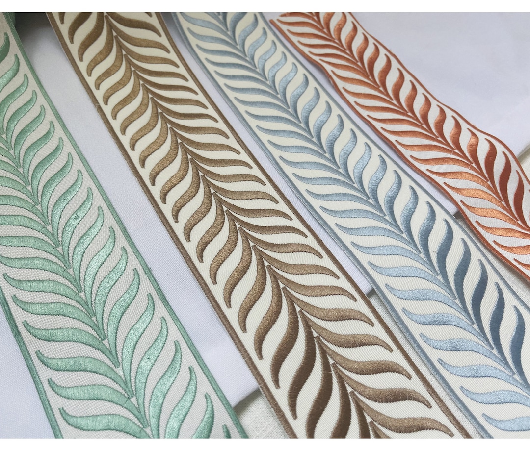 Fabric Trim With Embroidery Thread, off White Cotton Blend Backing ...