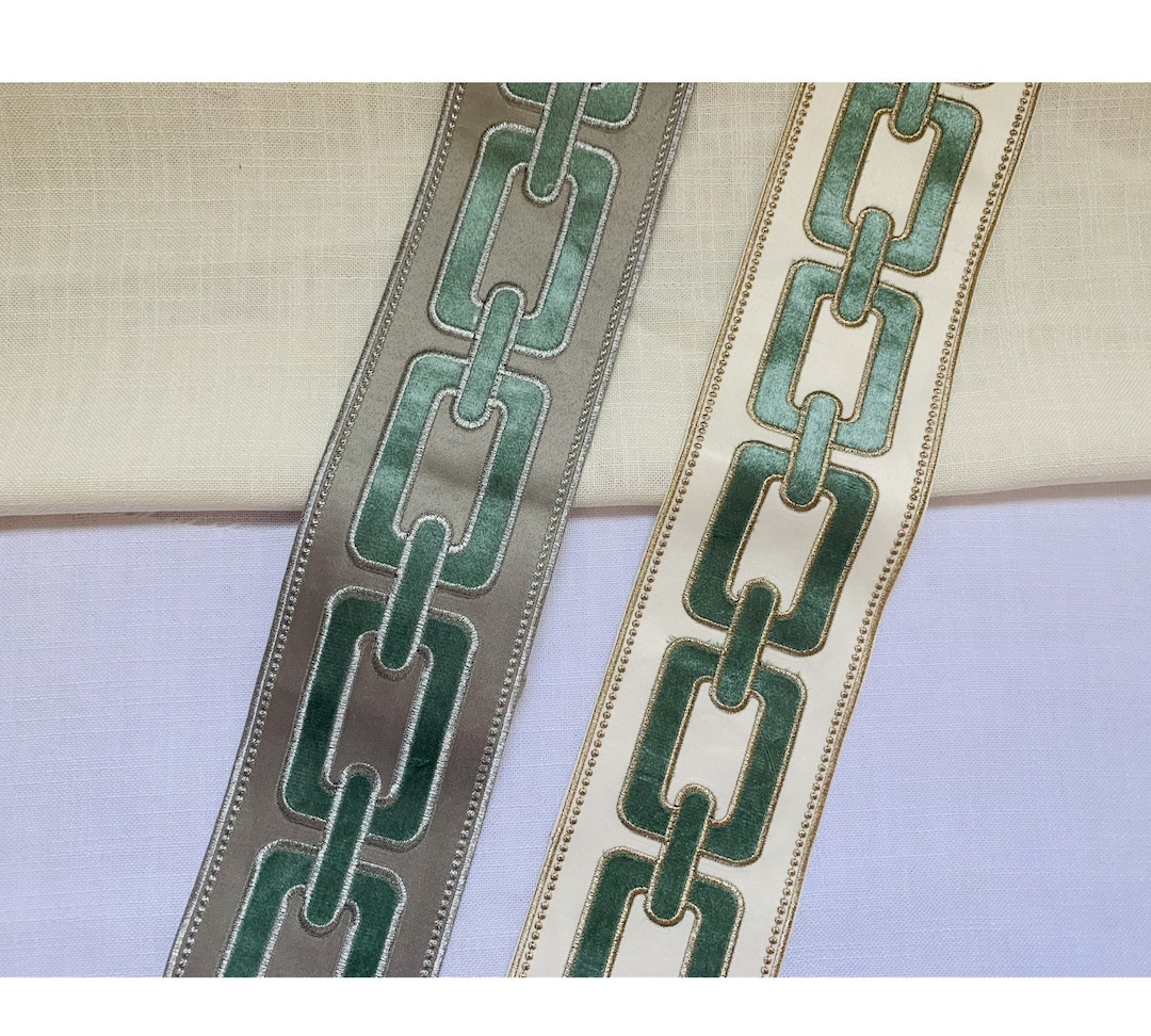 Woven Fabric Trim Velvet Embroidery, 3.7" Wide, 9.5cm Wide Green Trim ...