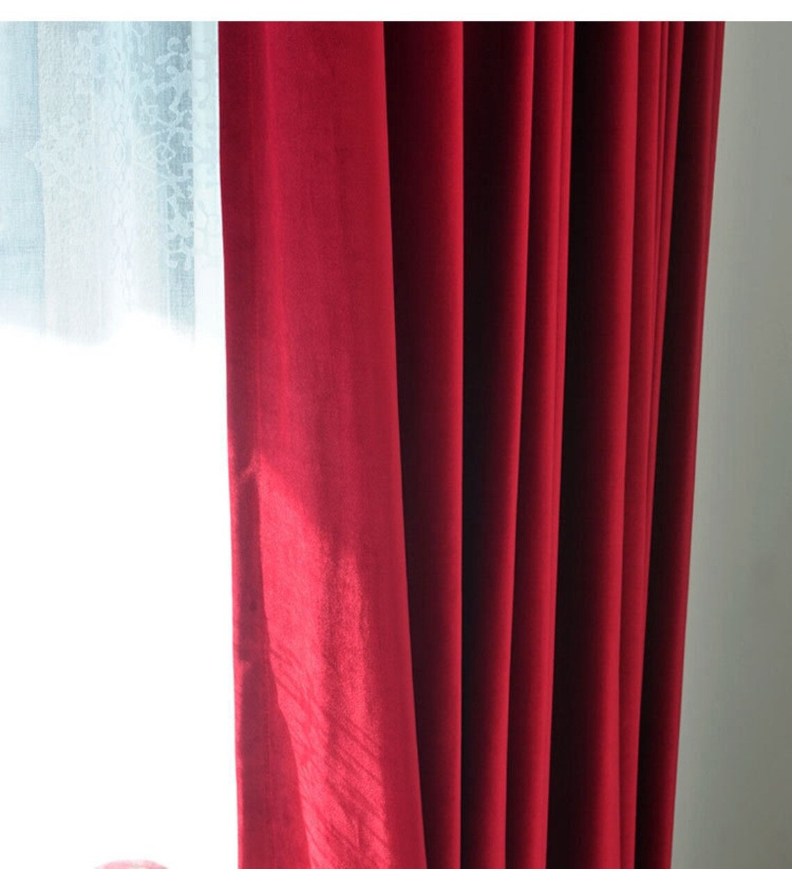 Pair of Red Velvet Curtains, Bedroom Velvet Curtains, Living Room ...