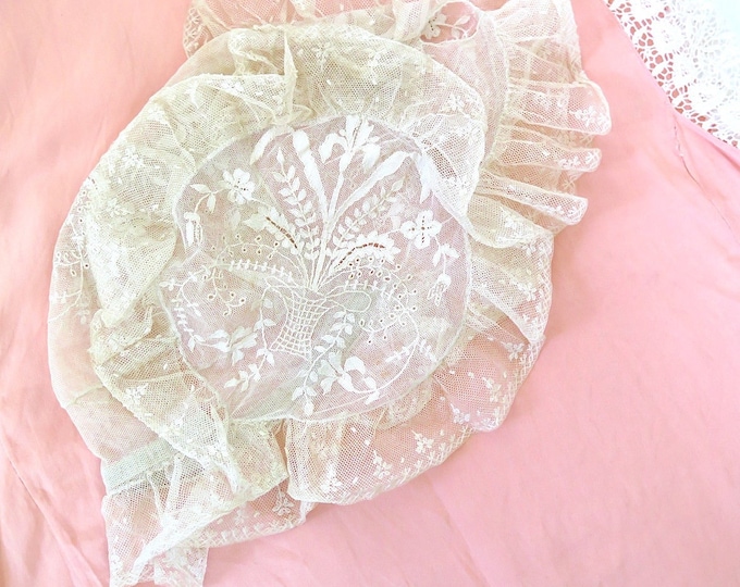 Antique 1890s 1900s Victorian Edwardian Handmade Ecru Lace Embroidered ...