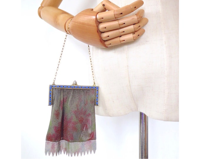 Antique 1920 Art Deco Metal Mesh Blue Chain Link Purse Wristlet Bag - Etsy