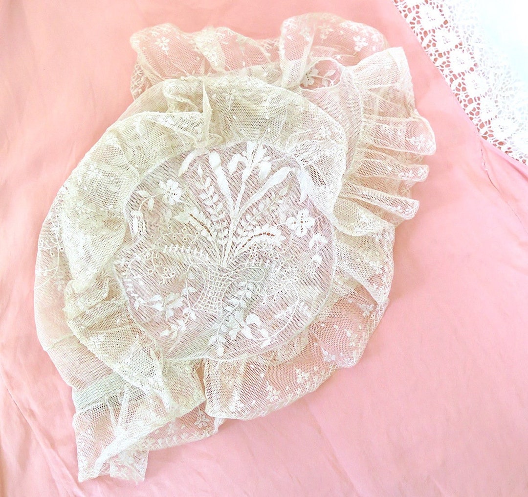 Antique 1890s 1900s Victorian Edwardian Handmade Ecru Lace Embroidered ...