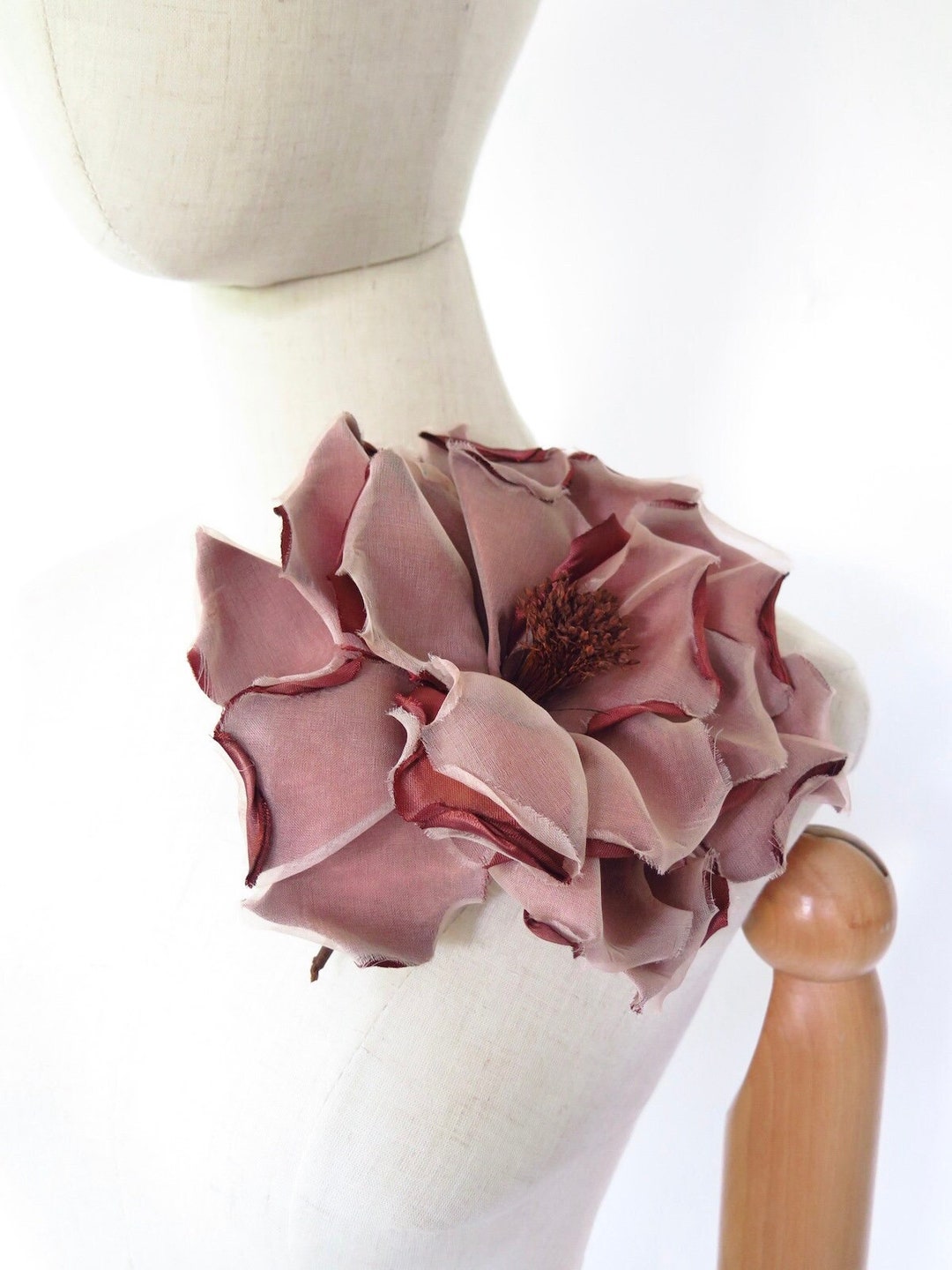 Vintage Deco 1940s 1950s Large Dusky Burgundy Chocolate Fabric Flower ...