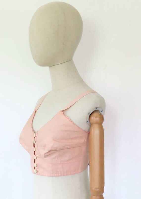 Vintage 1930s 1940s French Pink Cotton Bra Sleeveless… - Gem