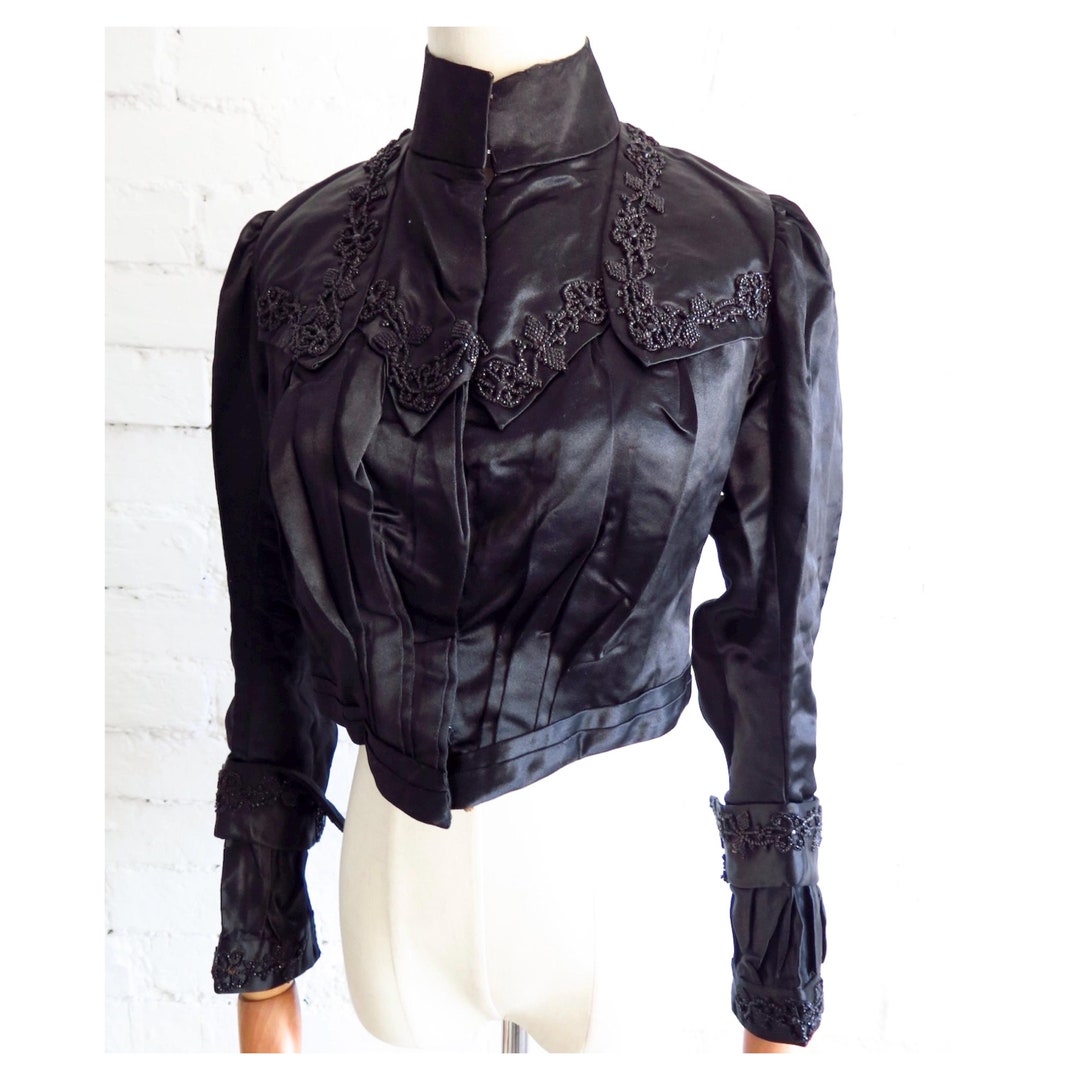Antique Victorian 1900s 1800s Ca 1880s 1890s Black Satin Jet Beaded ...
