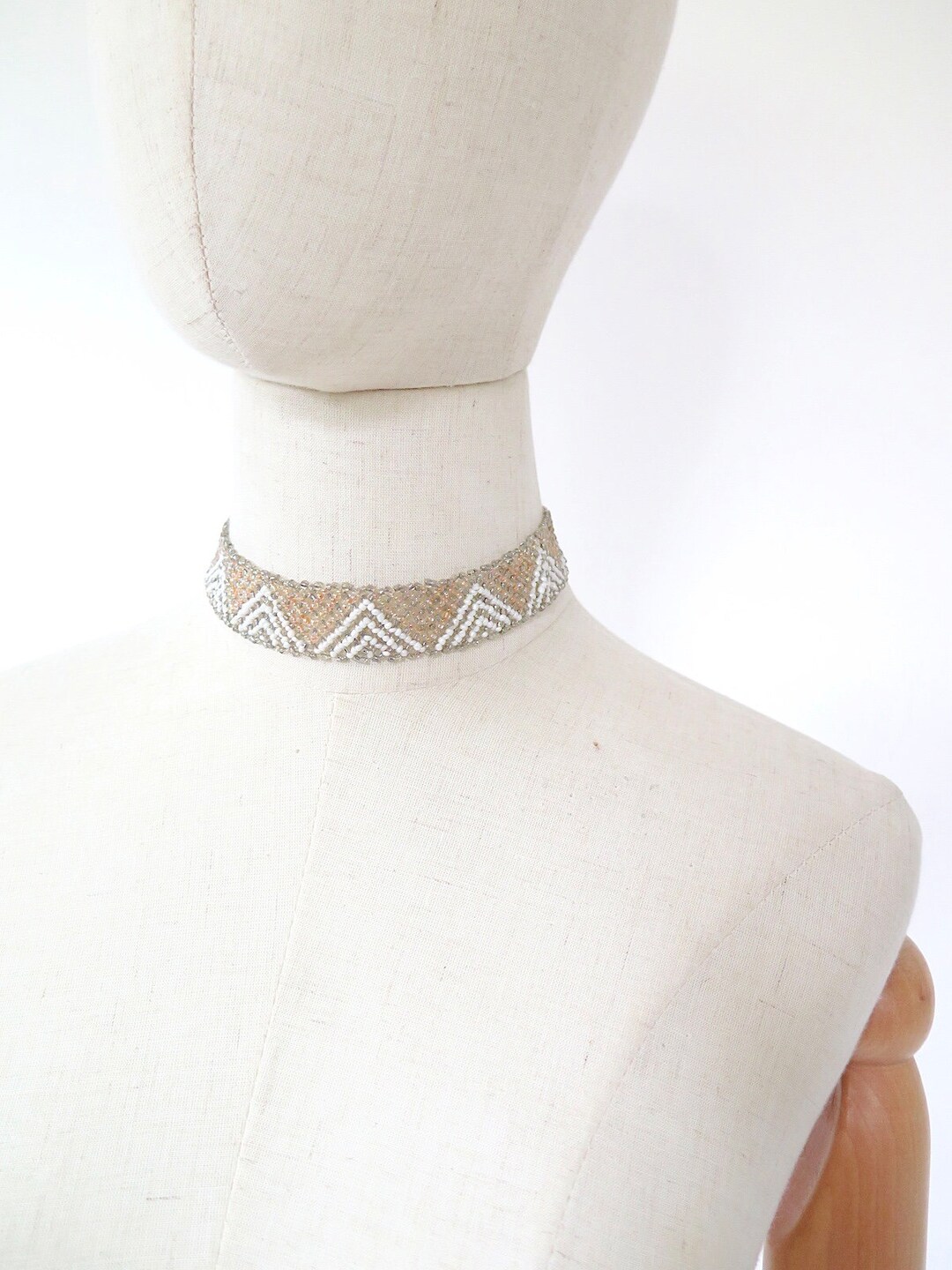 Vintage 1920s Deco Style Flapper Floral Patterned Beaded Choker Costume ...