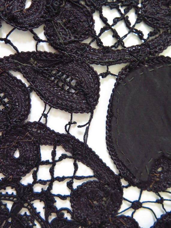 Antique Victorian 1800s 1900s Black Tape Lace Satin E… - Gem