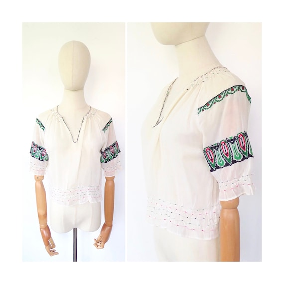 Vintage 1930s 1940s Eastern European Off-White Hand E… - Gem
