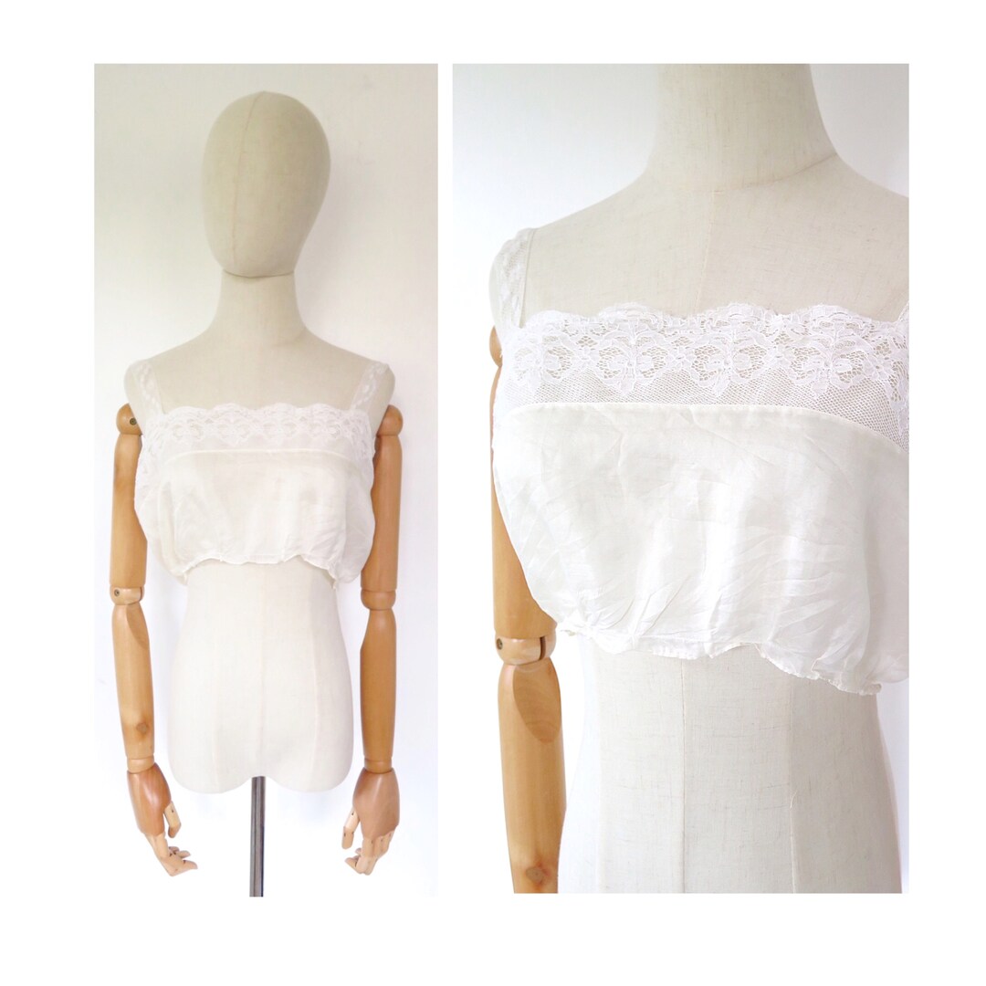Vintage Antique 1910s 1920s Cream Silk White Lace Camisole Bralet Sleeveless Top Blouse Etsy