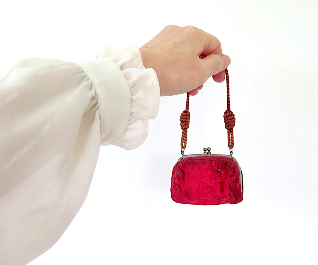 Antique Victorian 1900s Faded Red Velvet Miniature Handbag Bag Coin ...