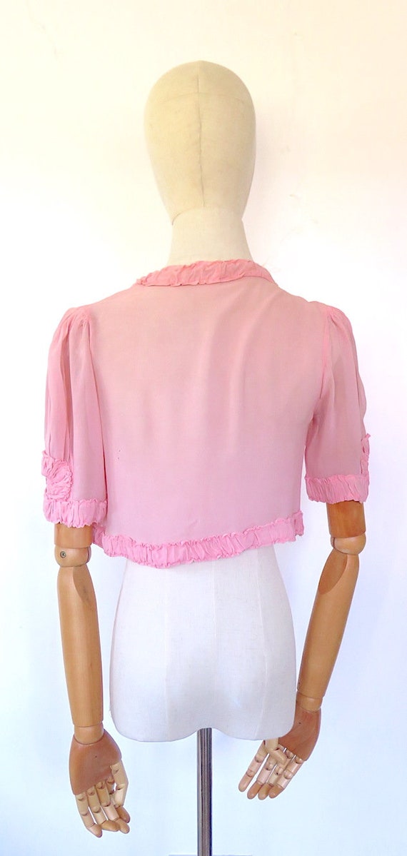 Vintage 1930s 1940s Pink Crepe With Gathered Ruffled … - Gem