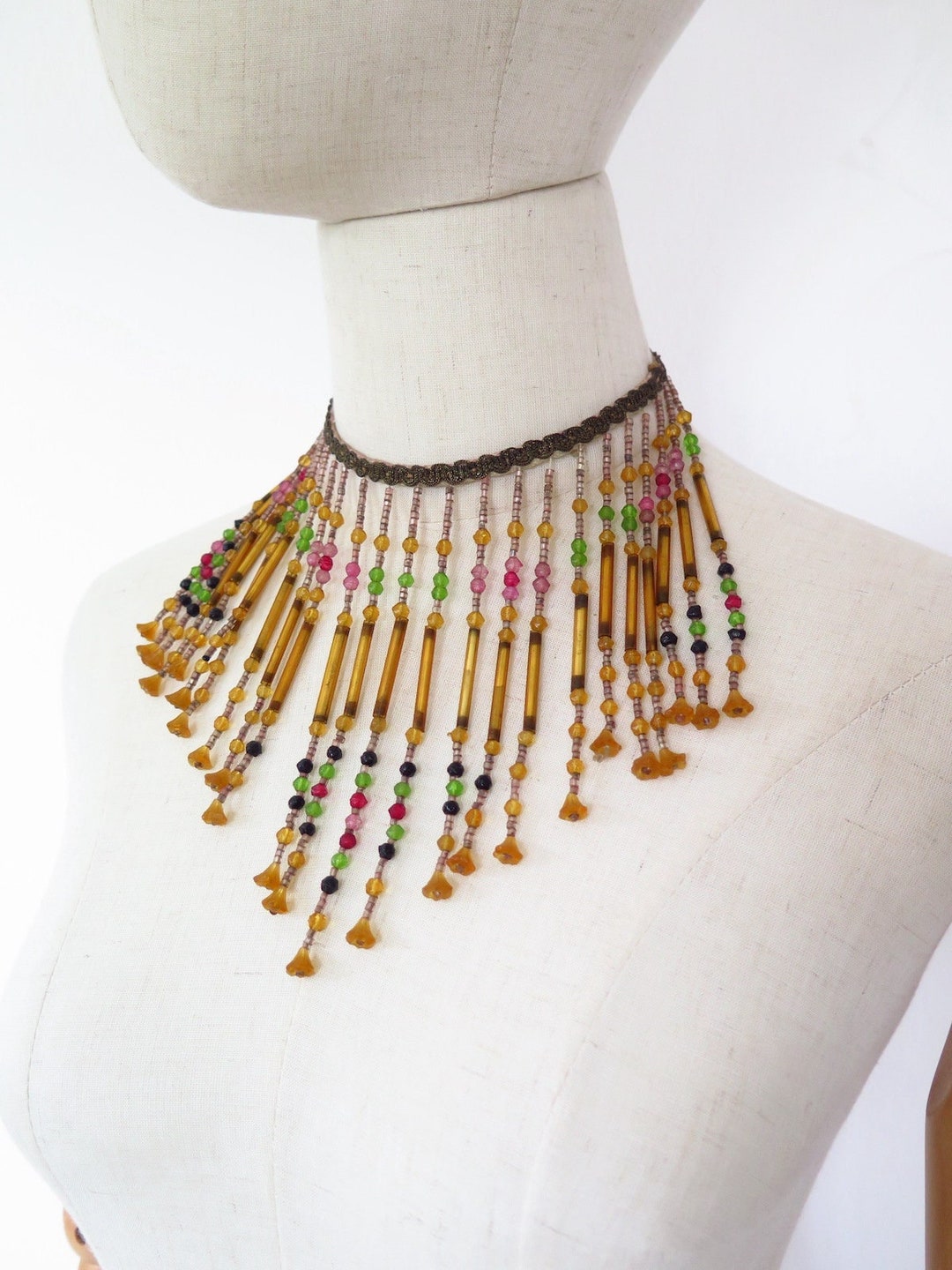 Vintage 1920s 1930s Deco Flapper Fringed Beaded Choker Hand Made ...