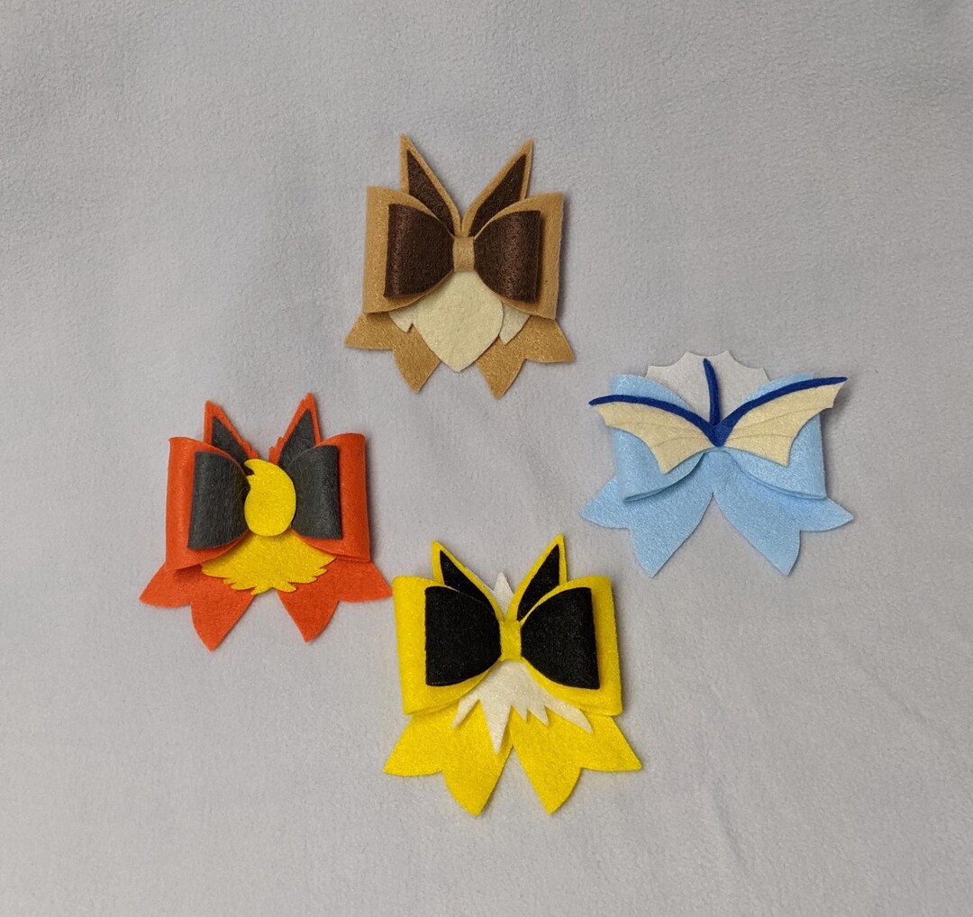 Felt First Gen Eeveelution Hair Bow, Eevee, Flareon, Jolteon, Vaporeon ...