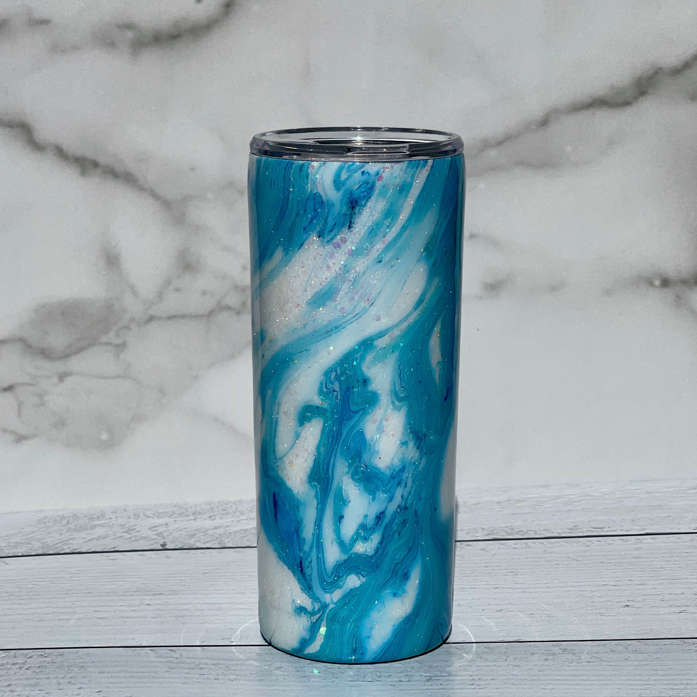 Aqua Blue and White Hydro Dip Tumbler Hydro Dip Cup Epoxy - Etsy UK