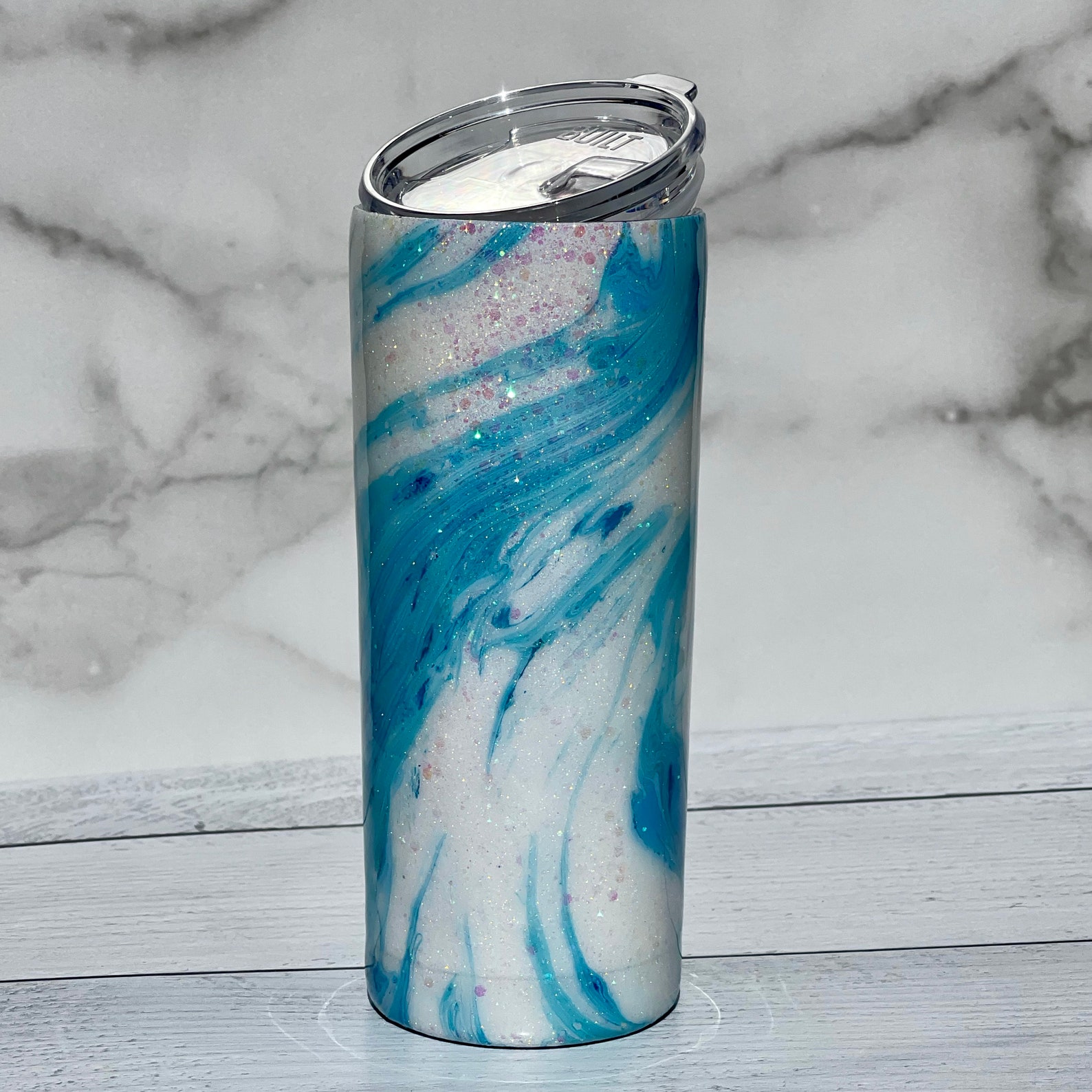 Aqua Blue and White Hydro Dip Tumbler Hydro Dip Cup Epoxy | Etsy