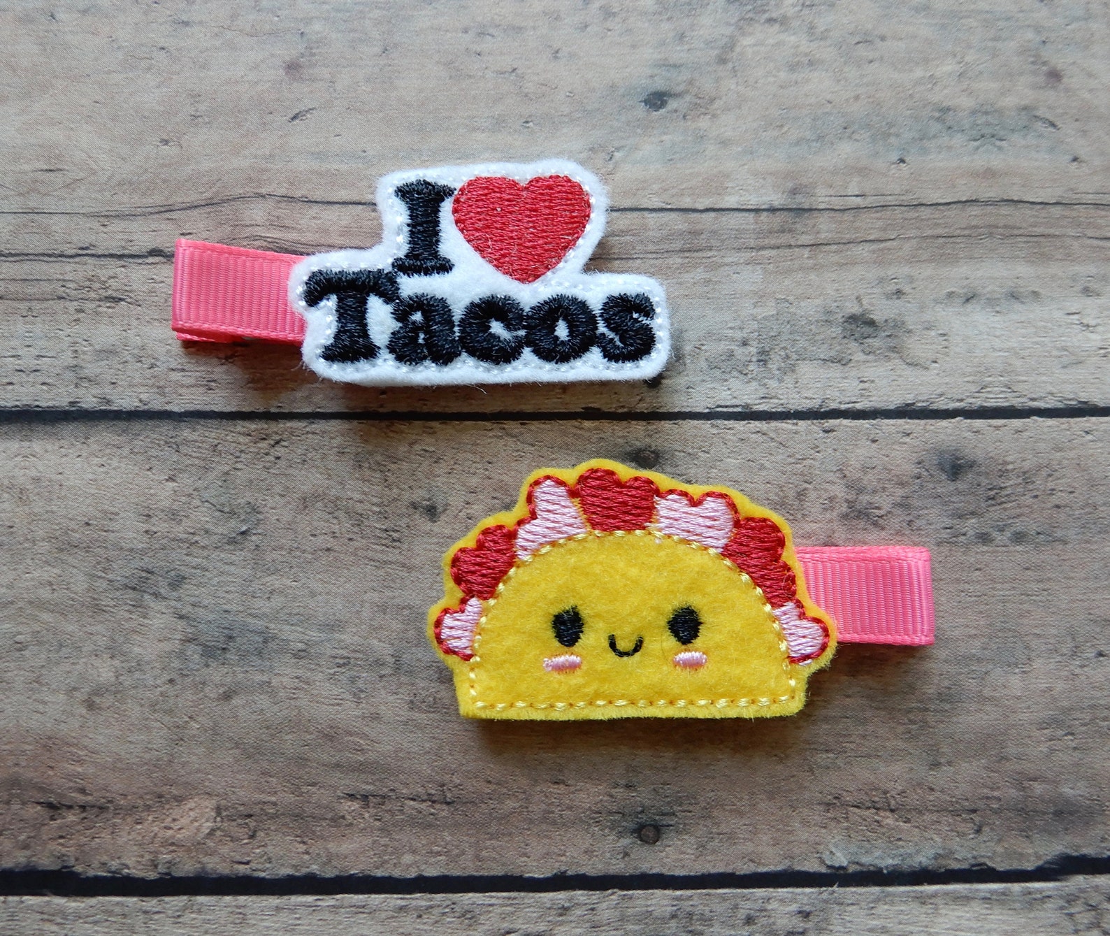 Taco Hair Clip Set: Embroidered Merino Wool Felt, Taco Tuesday - Etsy