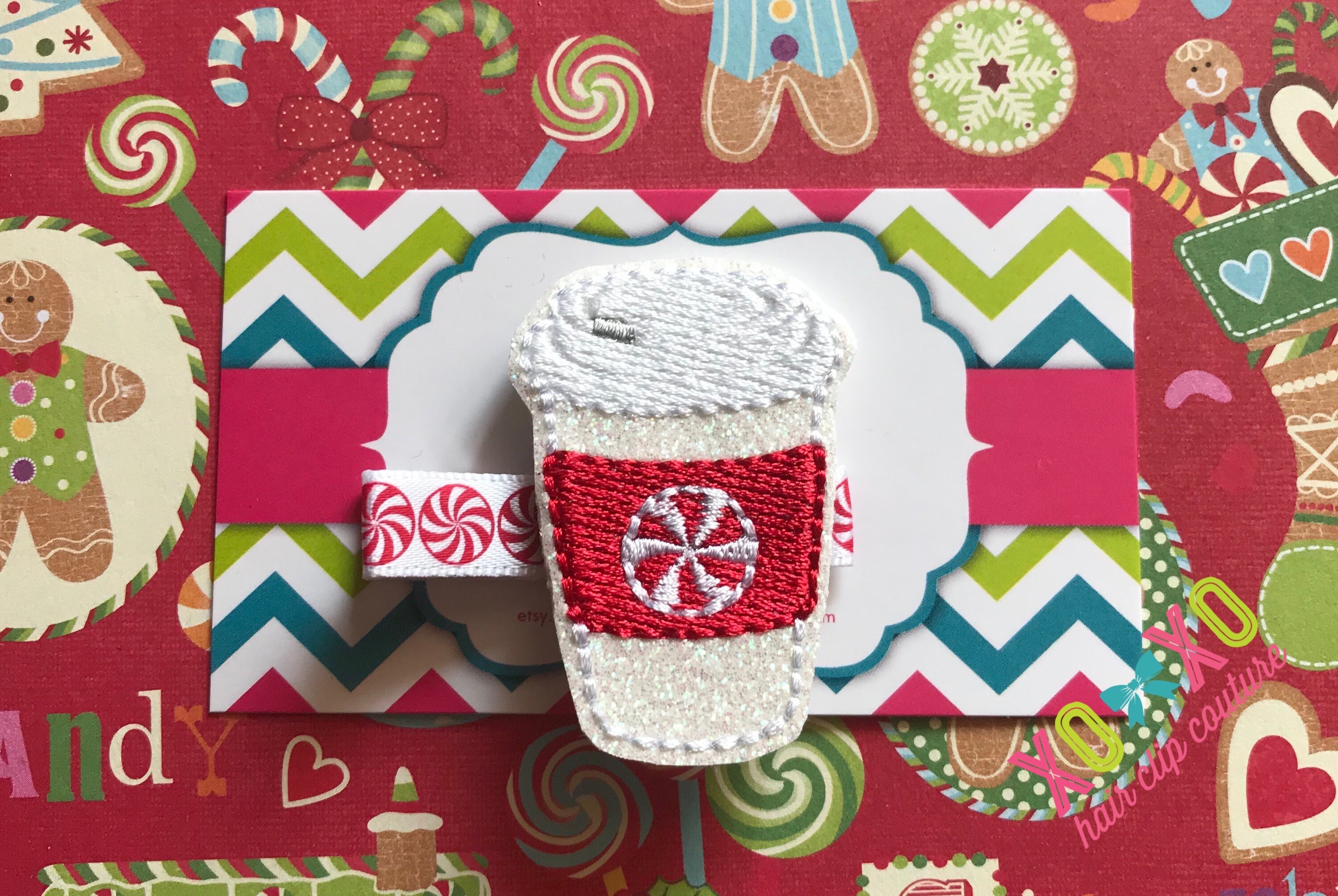 Peppermint Latte Clippy Peppermint Coffee Bow Winter Coffee - Etsy