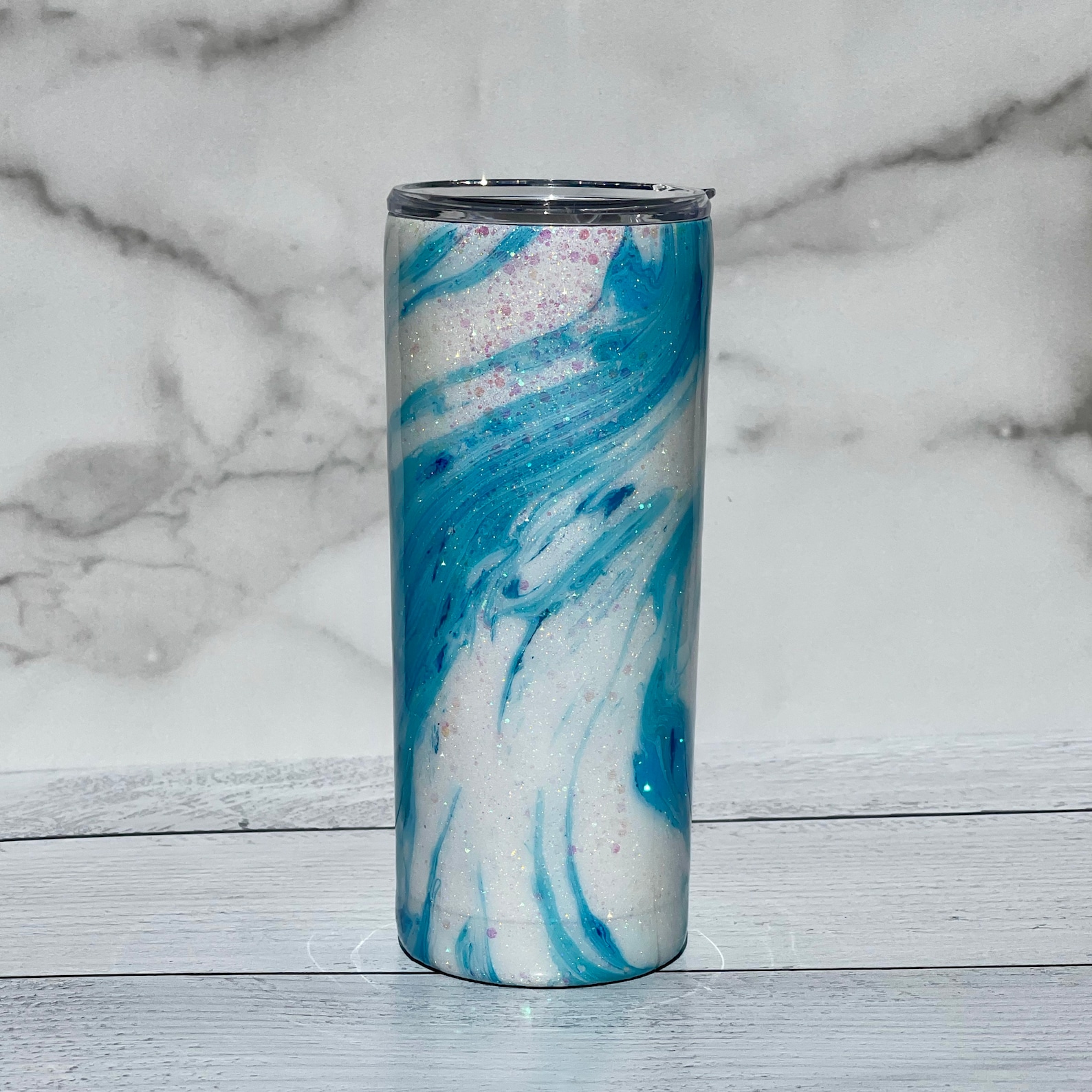 Aqua Blue and White Hydro Dip Tumbler Hydro Dip Cup Epoxy | Etsy