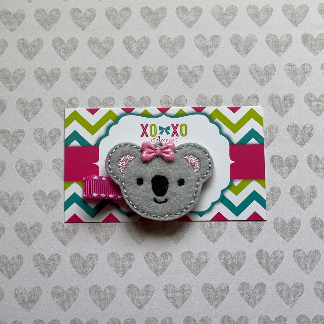 Koala Bear Hair Clip, Koala With Bow Clippy, Little Girl Bow, Koala ...