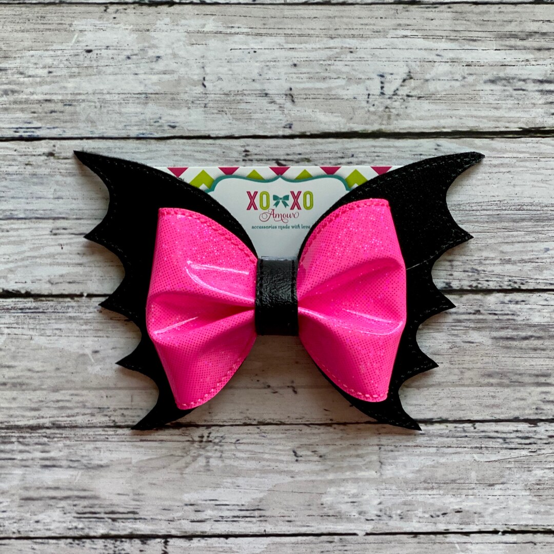 Bat Hair Bow, Halloween Bow, Embroidered Vinyl Bow, Bat Themed Bow ...