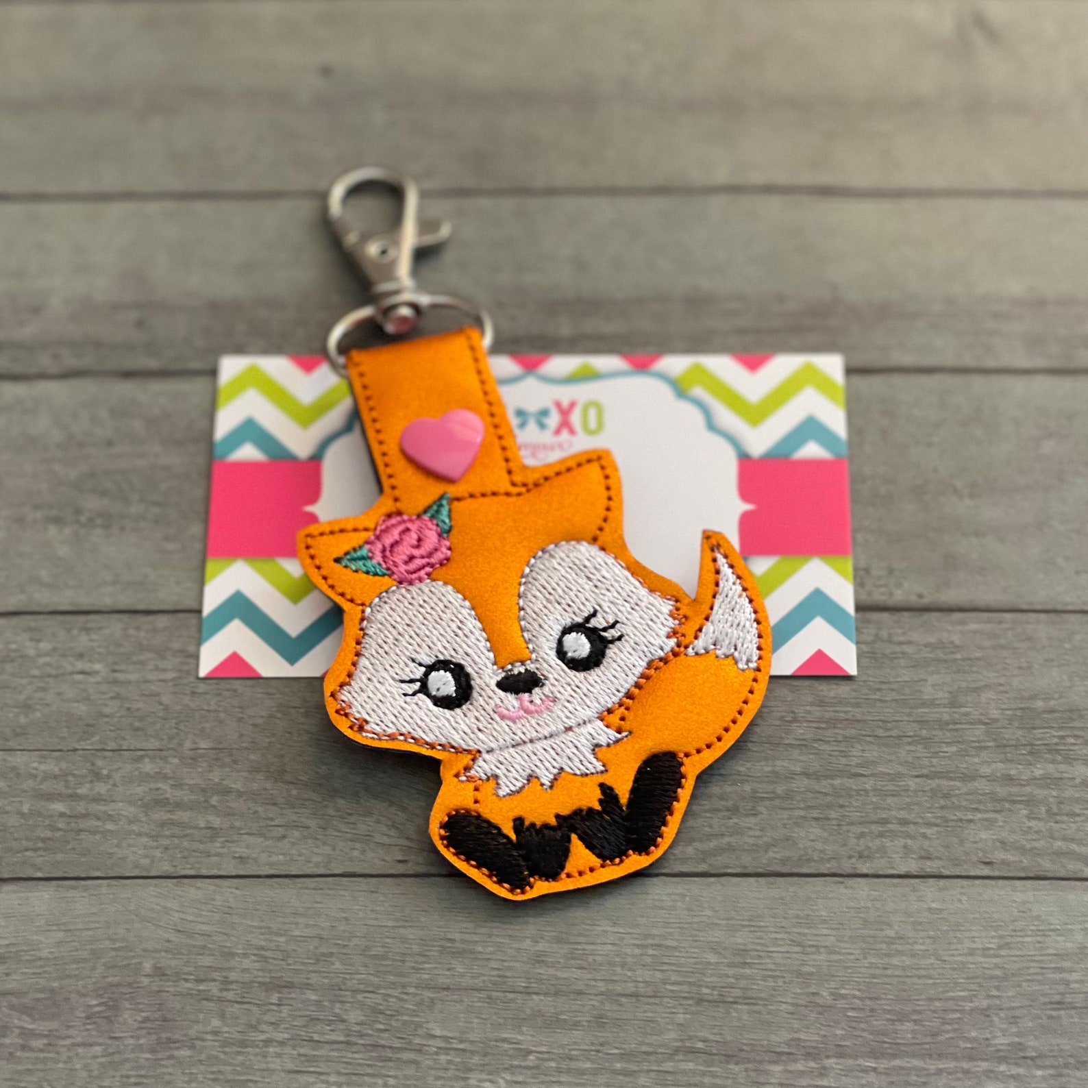 Fox Key Chain Red Fox Snap Tab Embroidered Key Chain Girly - Etsy