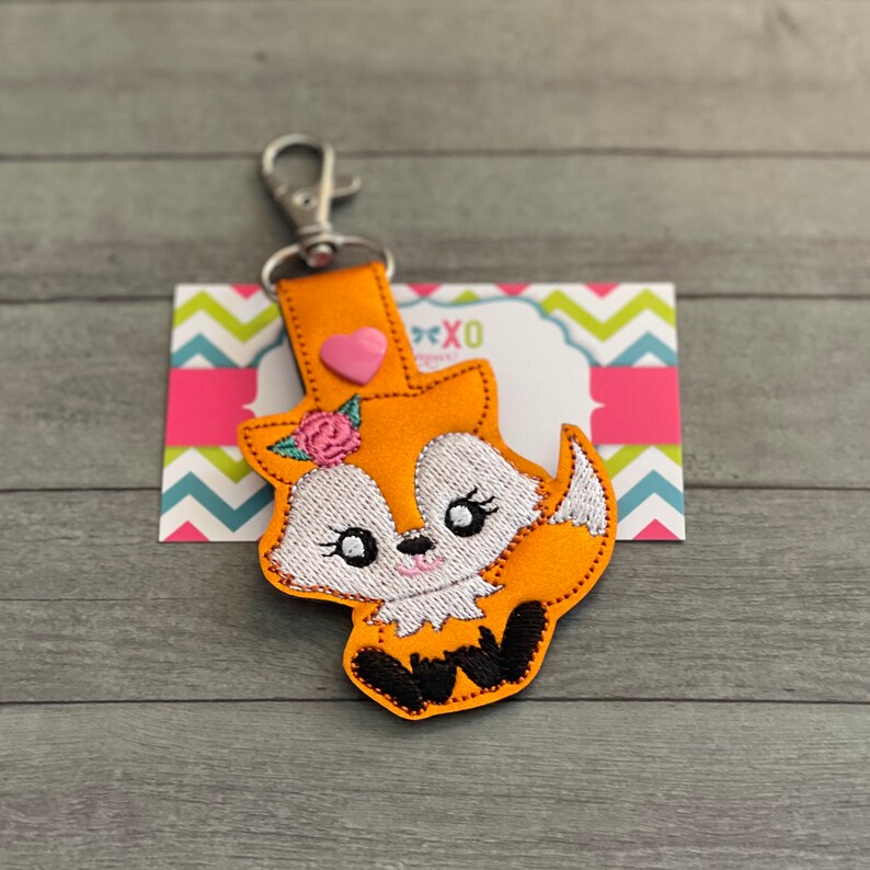Fox Key Chain Red Fox Snap Tab Embroidered Key Chain Girly - Etsy