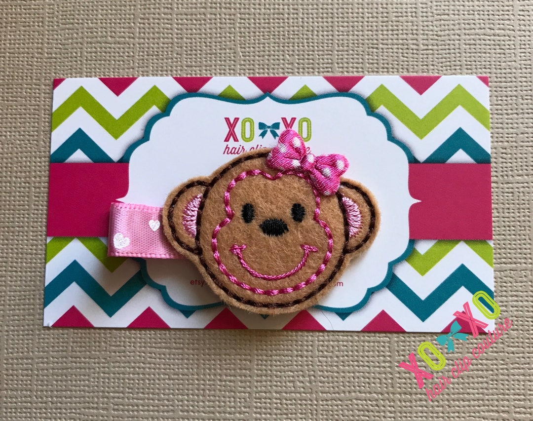 Monkey Hair Clip. Monkey Hair Bow, Monkey With Bow Clip, Baby Bow ...