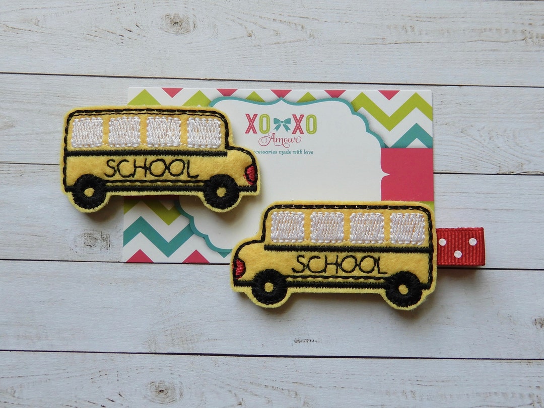 School Bus Hair Clip, School Clip, Bus Bow, Back to School Clip, School ...