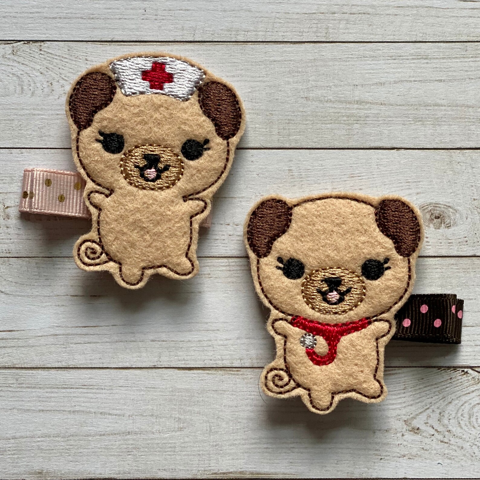 Pug Nurse Hair Clip Doctor Pug Clip Pug Bow Pug Gift Fawn - Etsy