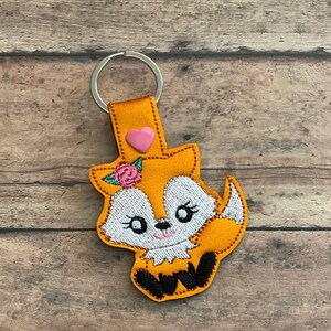 Fox Key Chain, Red Fox Snap Tab, Embroidered Key Chain, Girly Fox Key ...