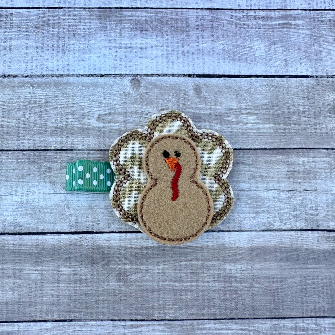 Chevron Turkey Hair Clip: Embroidered Felt Thanksgiving Accessory ...