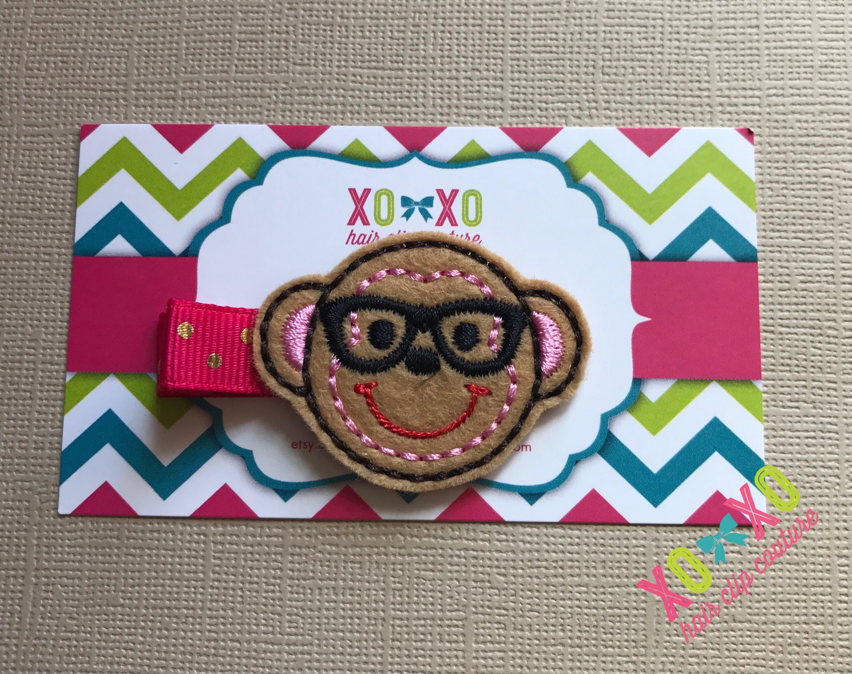 Nerdy Monkey Hair Clip Monkey With Glasses Clip Monkey Bow | Etsy