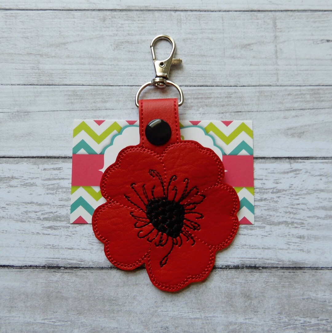 Poppy Snap Tab, Backpack Charm, Embroidered Key Chain, Flower Key Fob ...