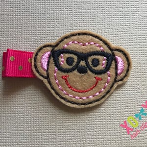 Nerdy Monkey Hair Clip, Monkey With Glasses Clip, Monkey Bow, Toddler ...