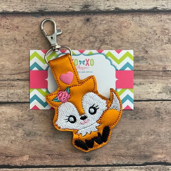 Fox Key Chain Red Fox Snap Tab Embroidered Key Chain Girly | Etsy