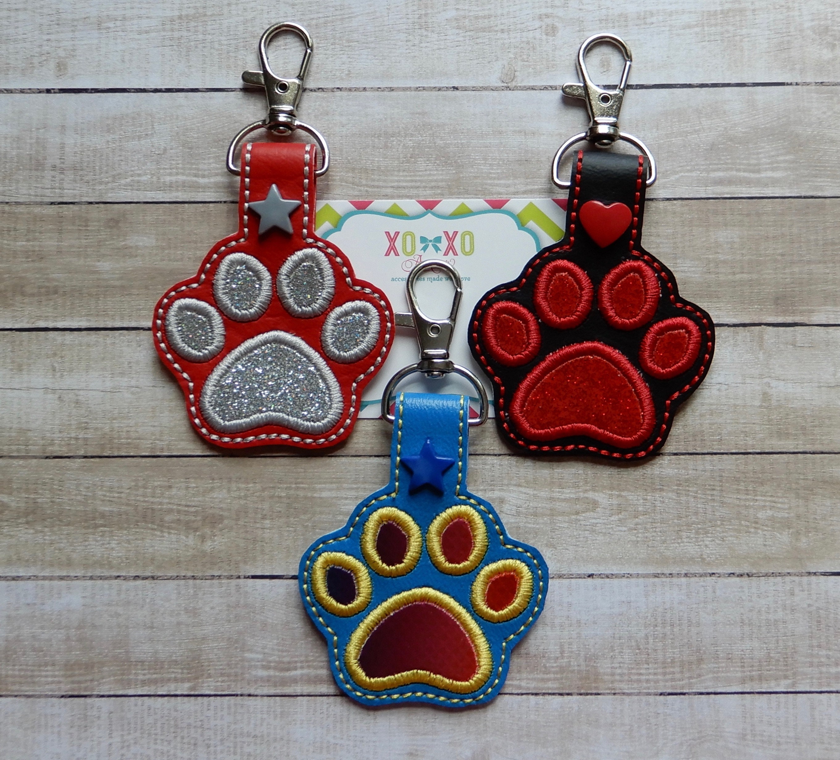 Paw Print Snap Tab Backpack Charm Embroidered Key Chain Dog - Etsy