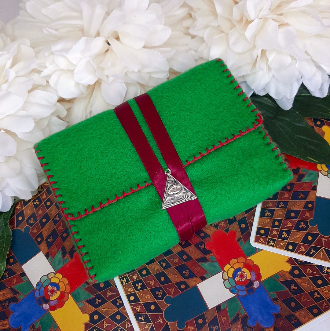 LARGE THOTH Handmade Apple Green Felt Tarot/oracle Deck Pouch With Red ...