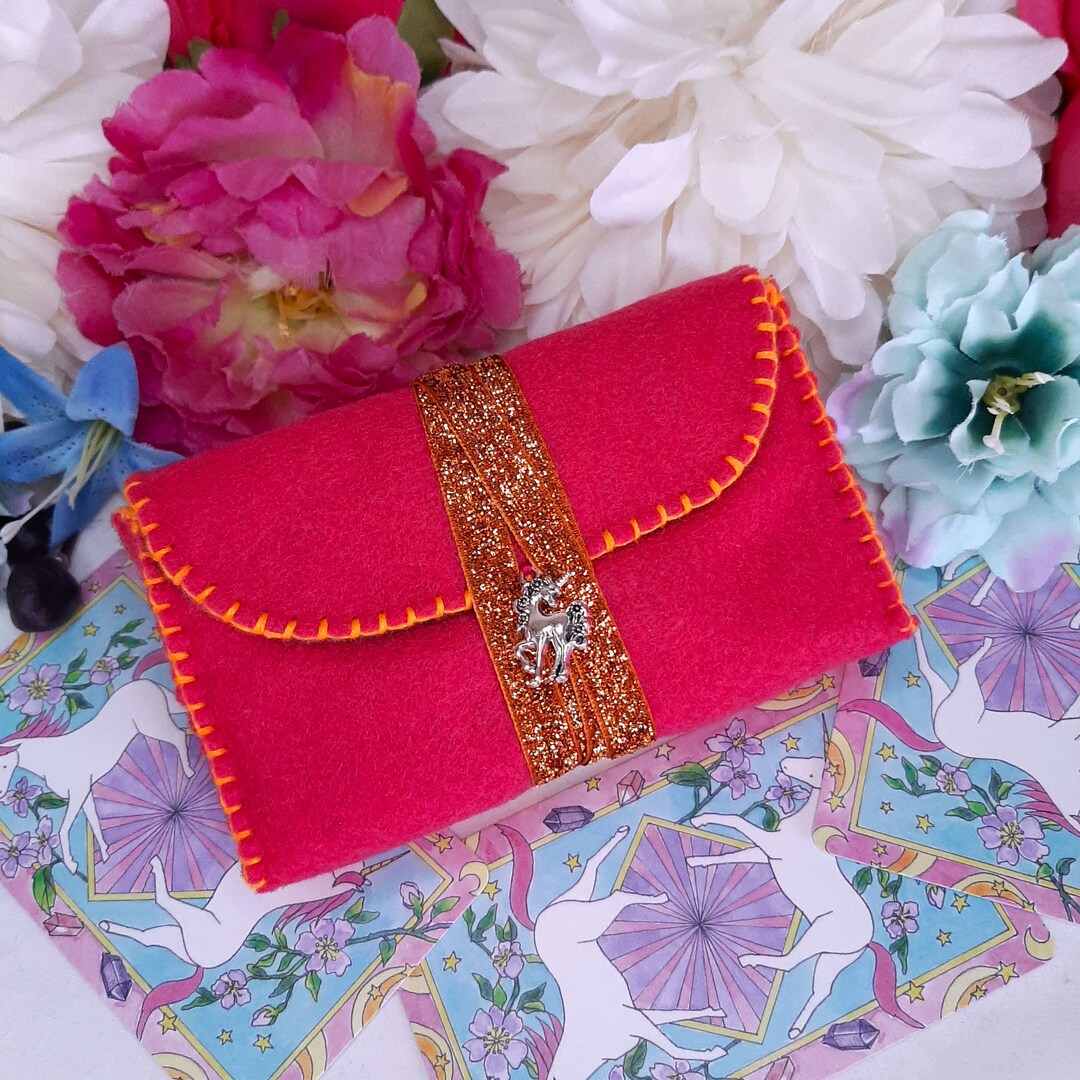 STANDARD Handmade Hot Pink Felt Tarot/oracle Deck Pouch With Orange ...