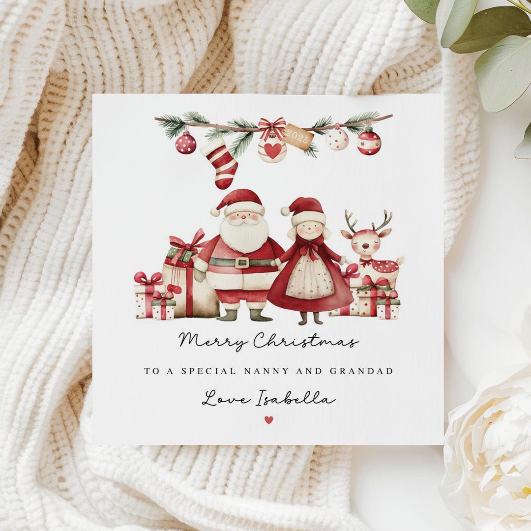 Personalised Santa and Mrs Claus Christmas Card for Nanny and Grandad ...