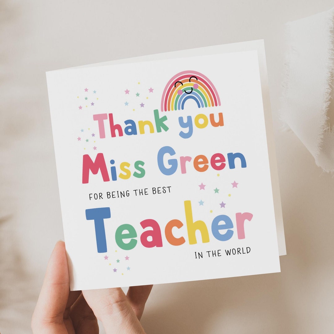 Personalised Teacher Thank You Card, End of School Year Teacher ...