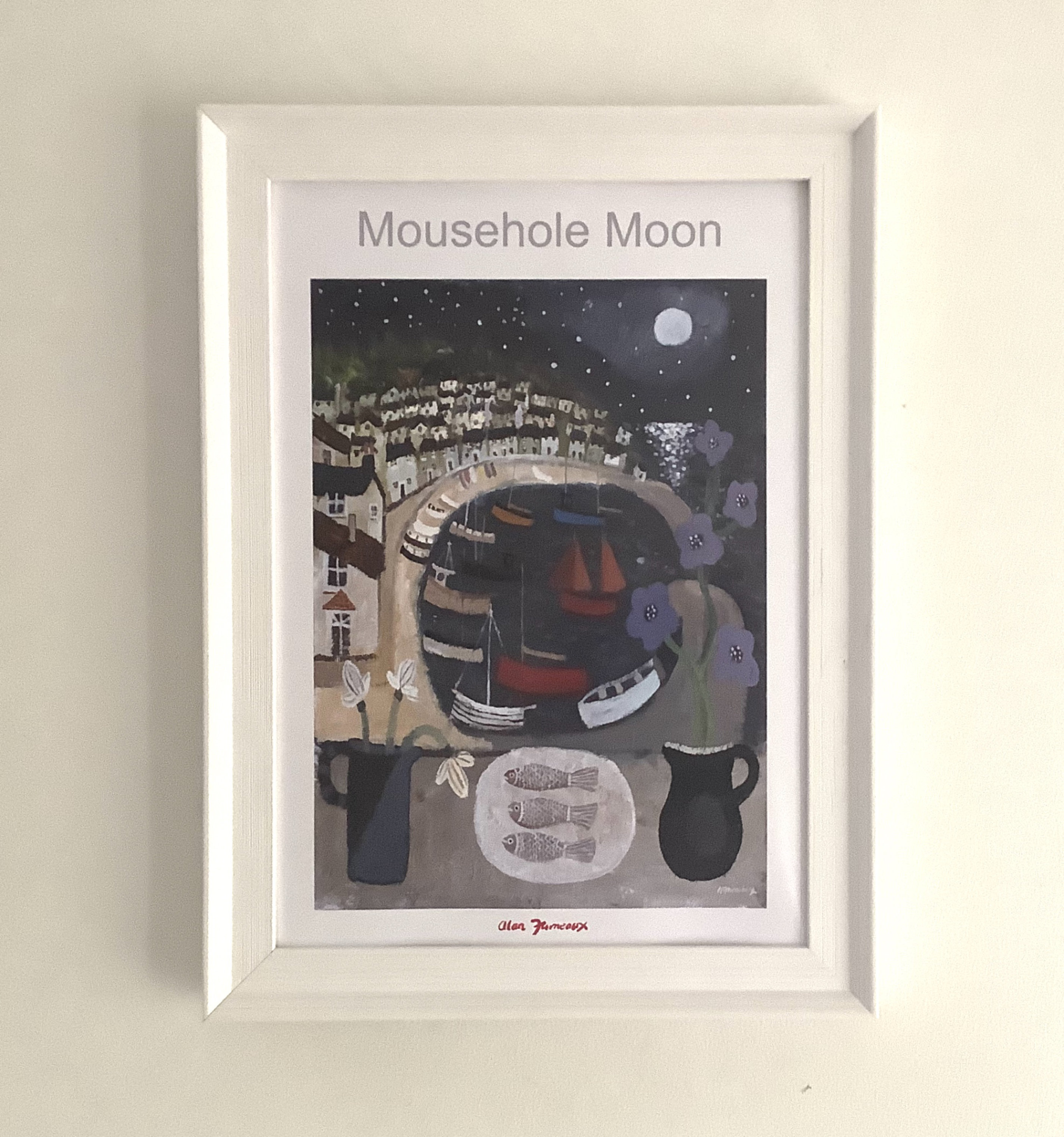 MOUSEHOLE MOON. Artist High Gloss Poster/ Print of Cornish Harbour Town ...