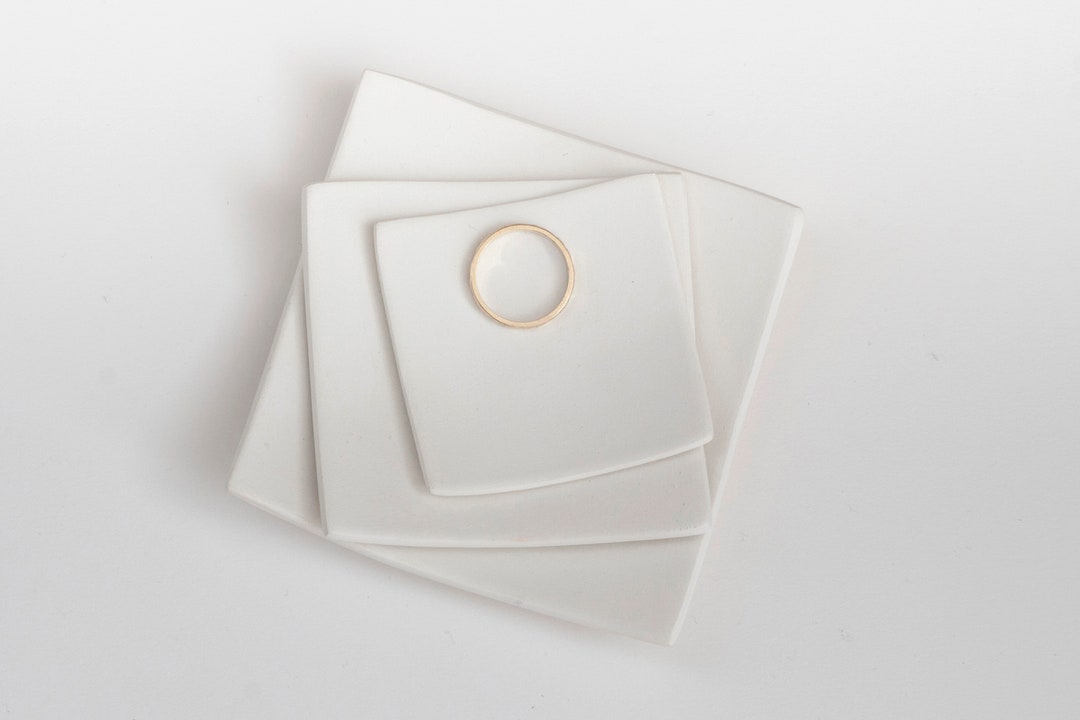 Ceramic: RAW SQUARE Simple Ceramic Dish - White Square Ring Dish, Very SMALL Dishes (no Glaze ...