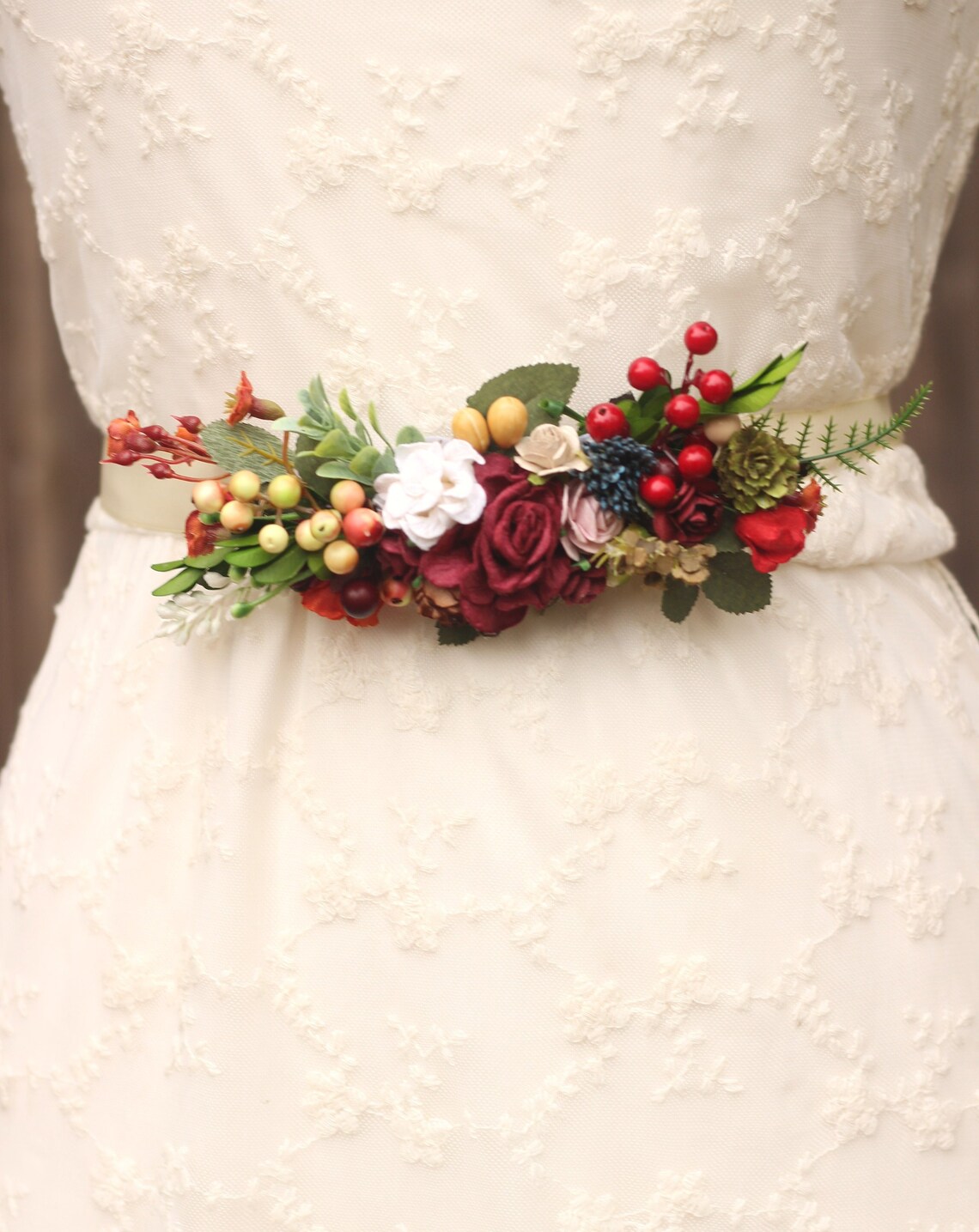 Flower Belt Bridal Belt Wedding Belt Fall Boho Belt Red | Etsy