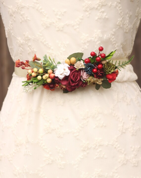 Flower Belt Bridal Belt Wedding Belt Fall Boho Belt Red | Etsy