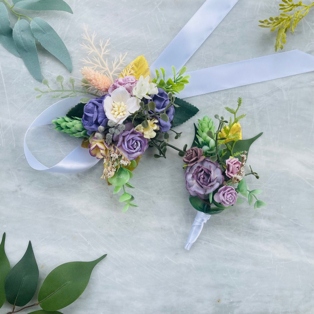 Purple Lilac Gold Prom Corsage and Boutionierre Set Lavender Wrist ...