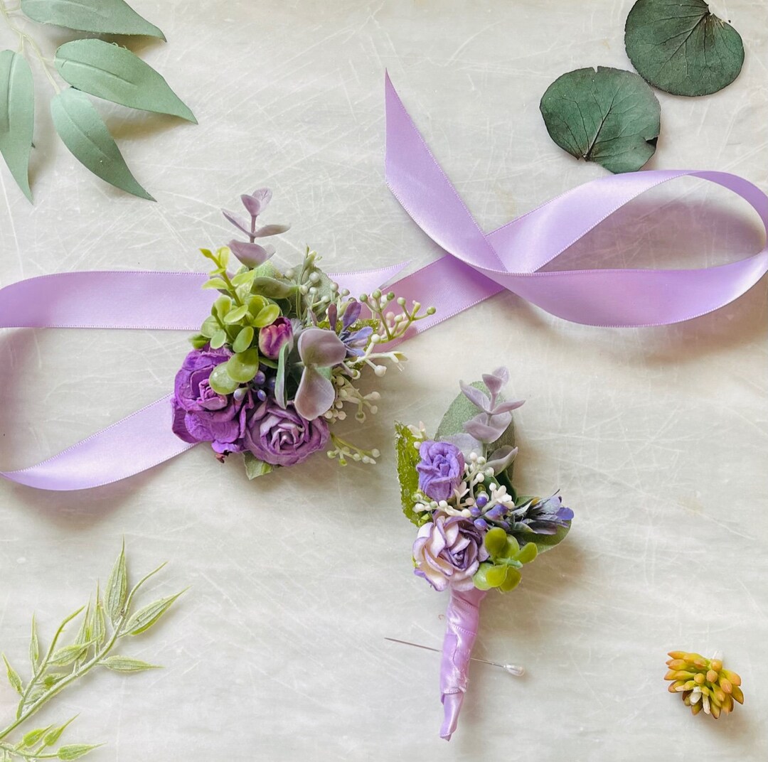 Corsage Prom Set Purple, Flower Wrist Corsage Lilac Lavender - Etsy