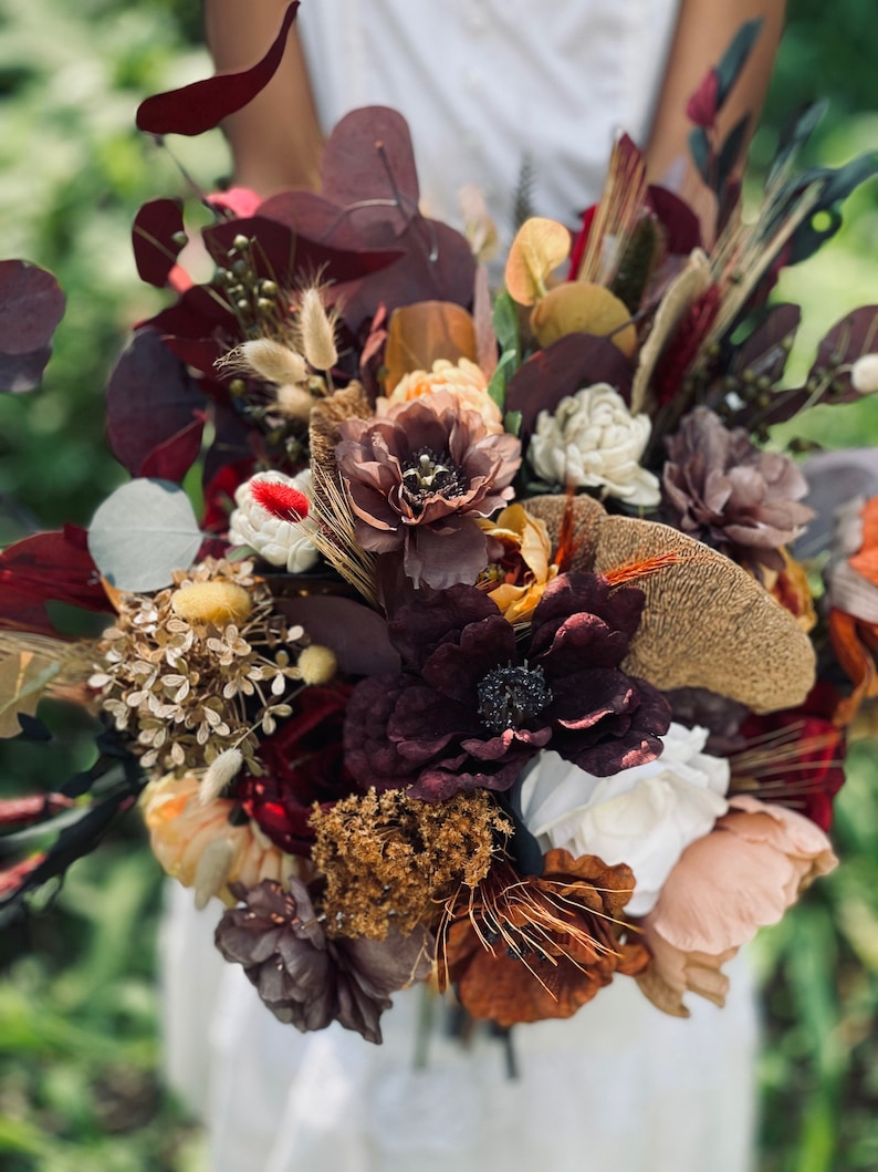 Boho bouquet burnt orange rust flowers Bridal artificial | Etsy