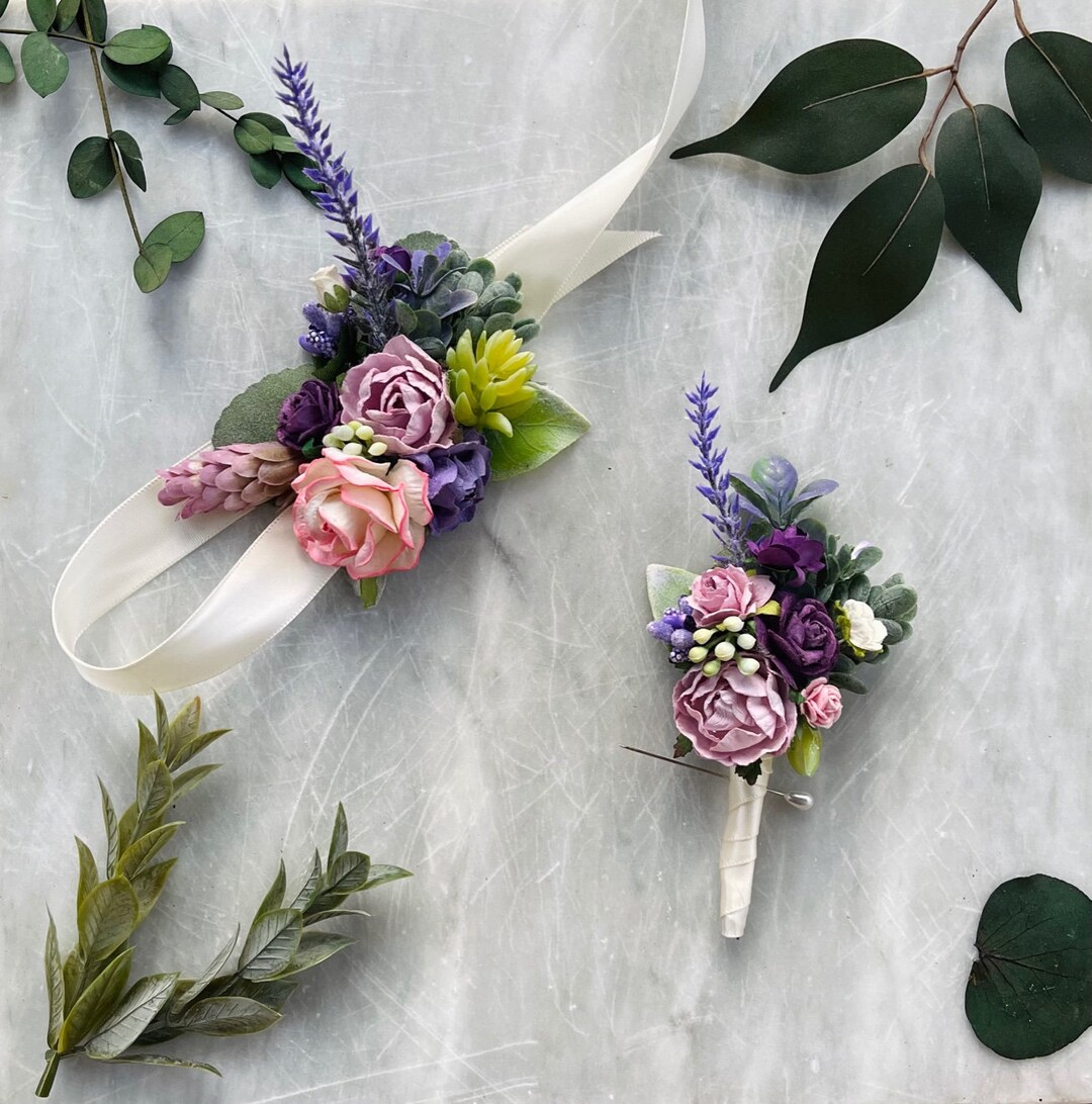 Prom Corsage Purple, Wedding Flower Wrist Lilac Blush Purple, Wedding ...