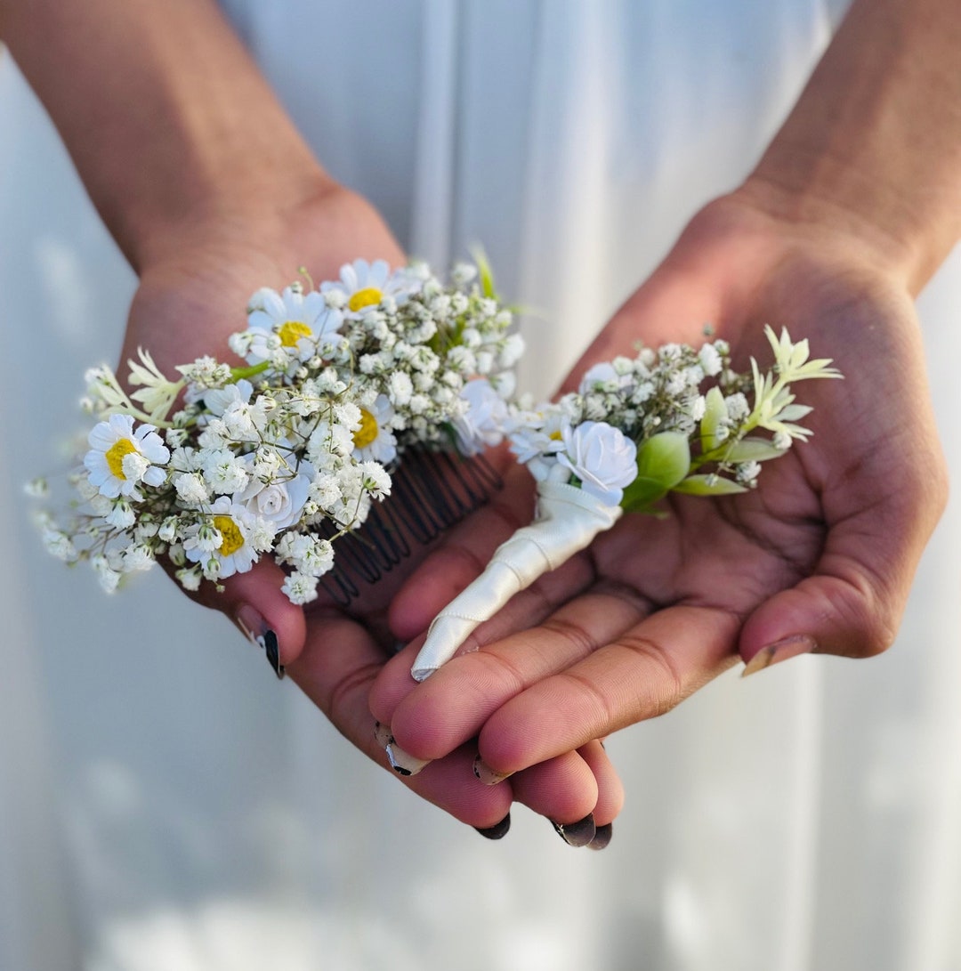 Wildflower Preserved Babies Breath Hair Comb and Boutionierre Set - Etsy